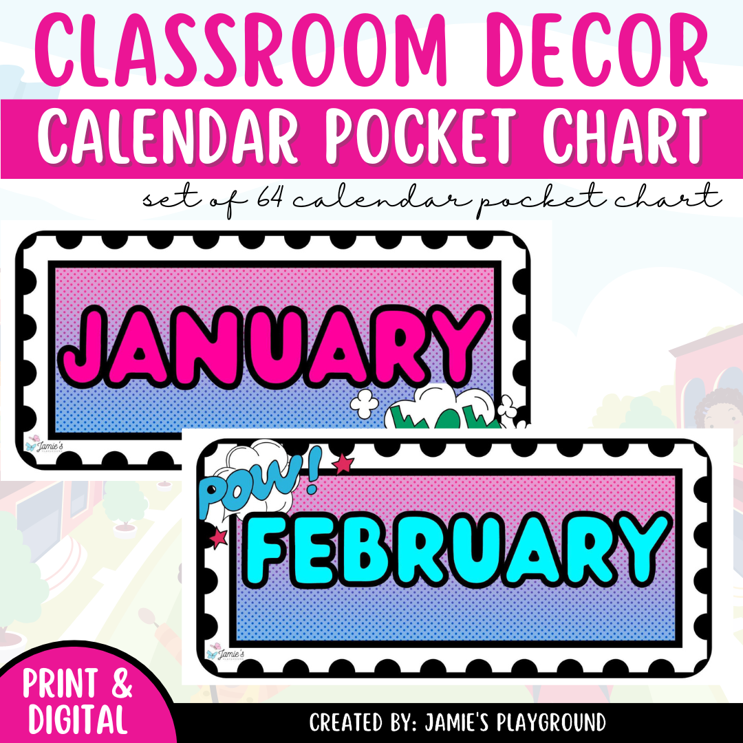 Calendar Pocket Chart 2 - EDITABLE Superhero Pocket Chart Calendar Set ...