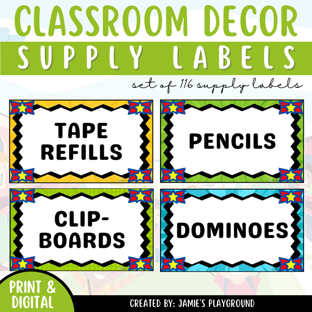 Classroom Supply Labels - EDITABLE Classroom Organization Superhero ...