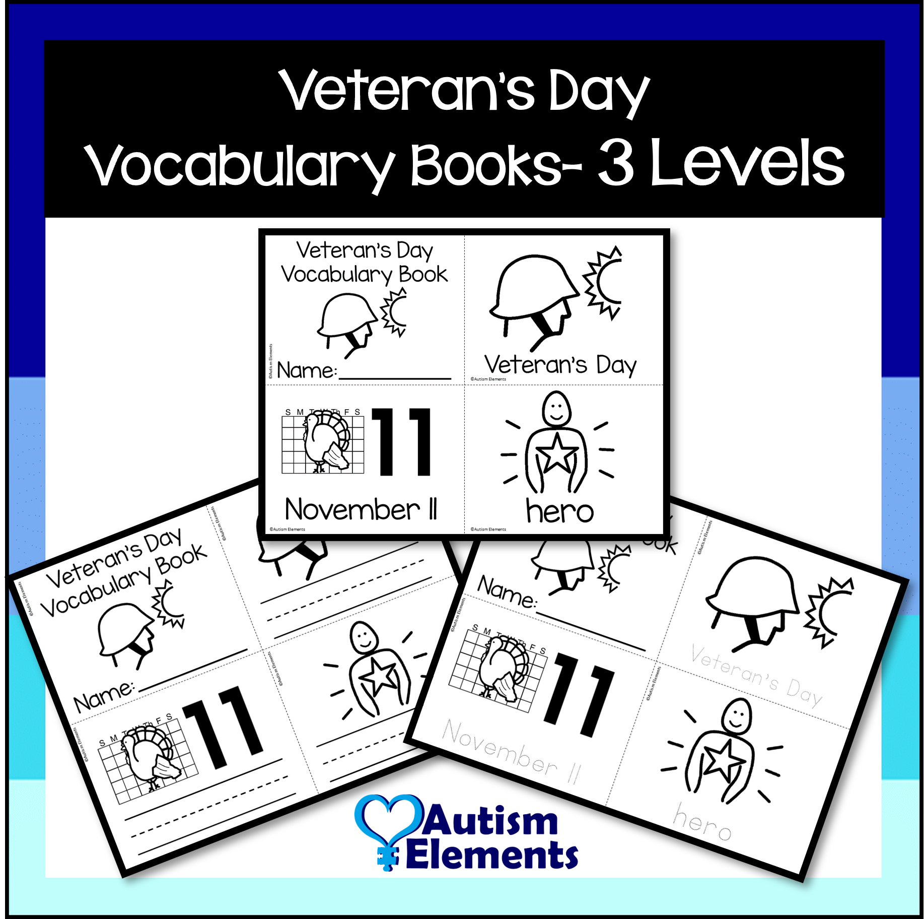 Veteran's Day Vocabulary Book 3 Levels- Autism & SPED Resources - Classful