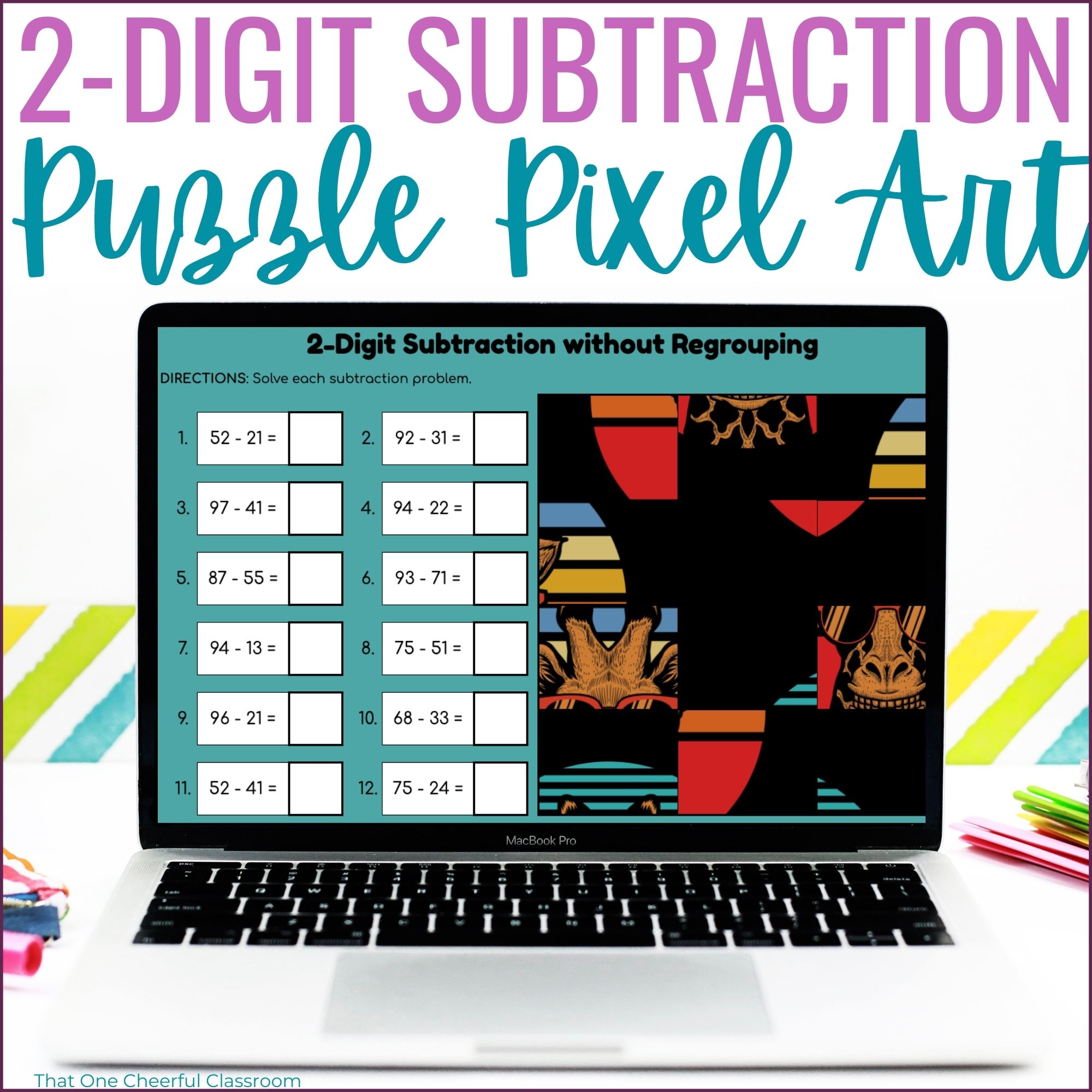 2 Digit Subtraction without Regrouping Scramble Puzzle Pixel Art - Classful