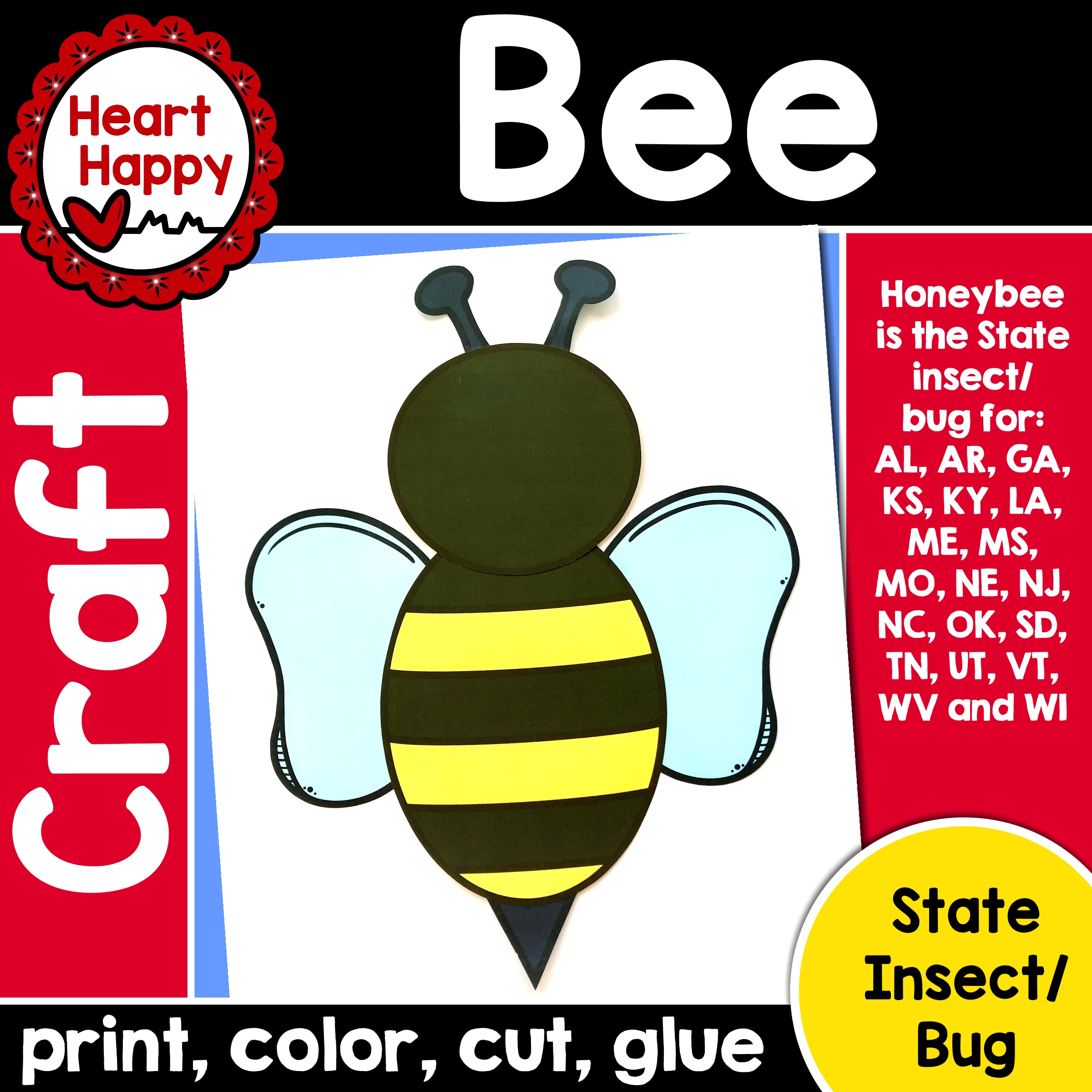 Bee Craft | Spring Craft | Insect Craft | State Symbols - Classful