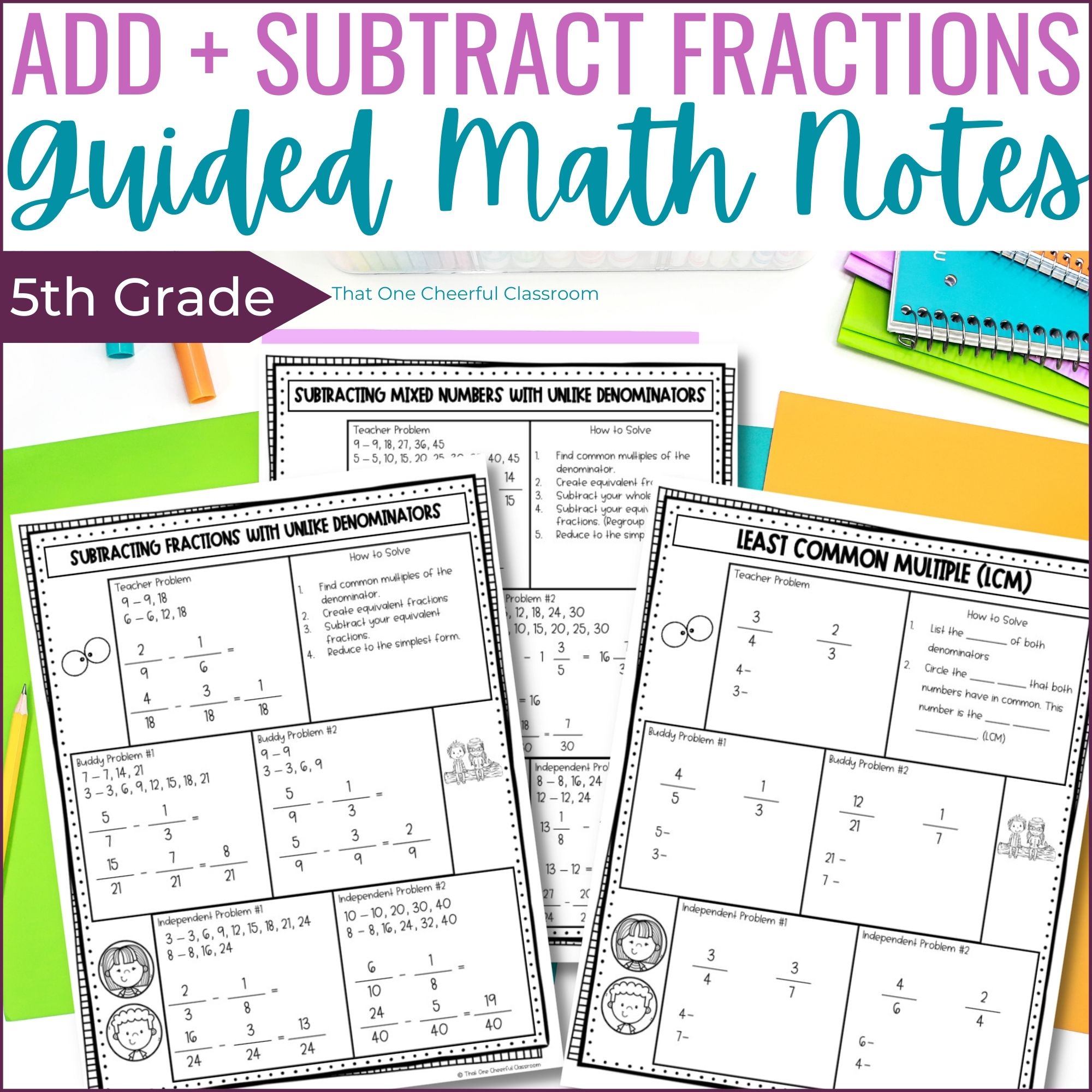 5th Grade Adding And Subtracting Fractions And Mixed Numbers Guided