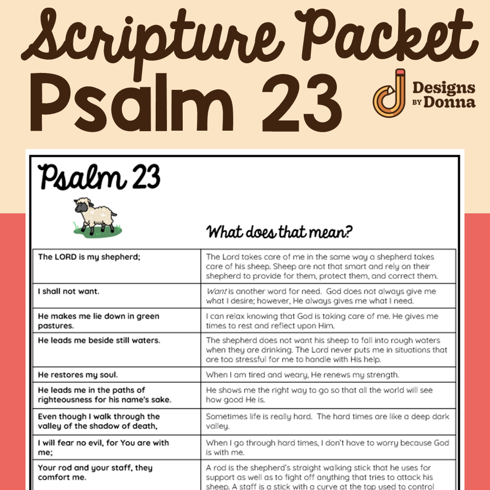 Psalm 23 - The Lord is My Shepherd - Bible Scripture Packet - Classful