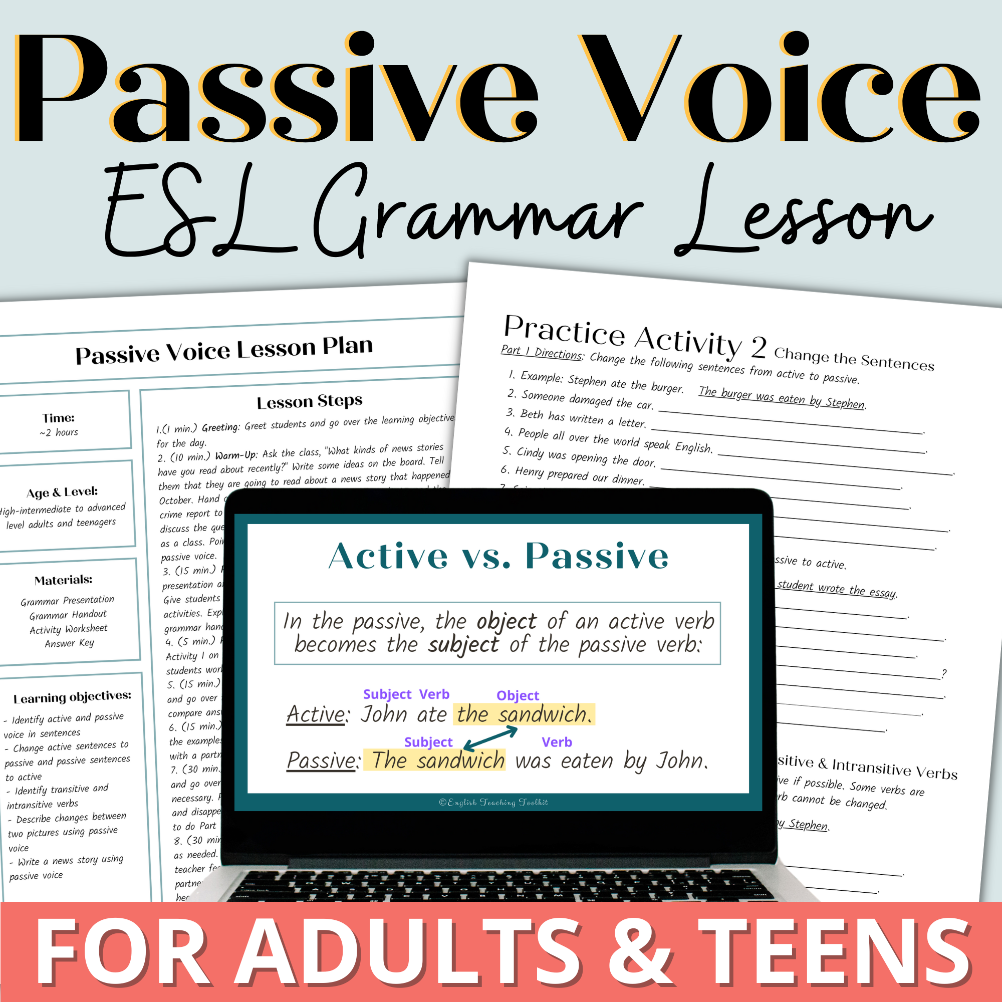 ESL Passive Voice Grammar Lesson and Activities for Adult ESL and High ...