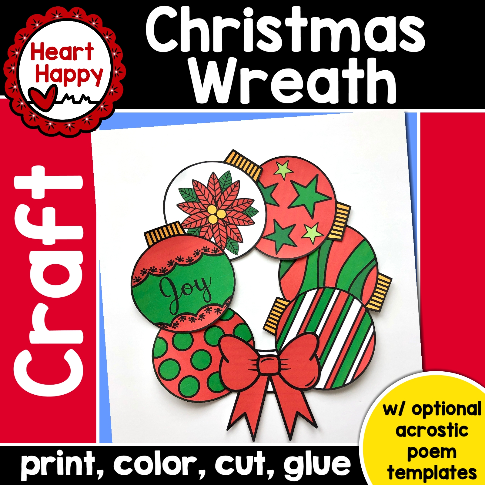 Christmas Ornament Wreath Craft with Acrostic Poem Templates - Classful