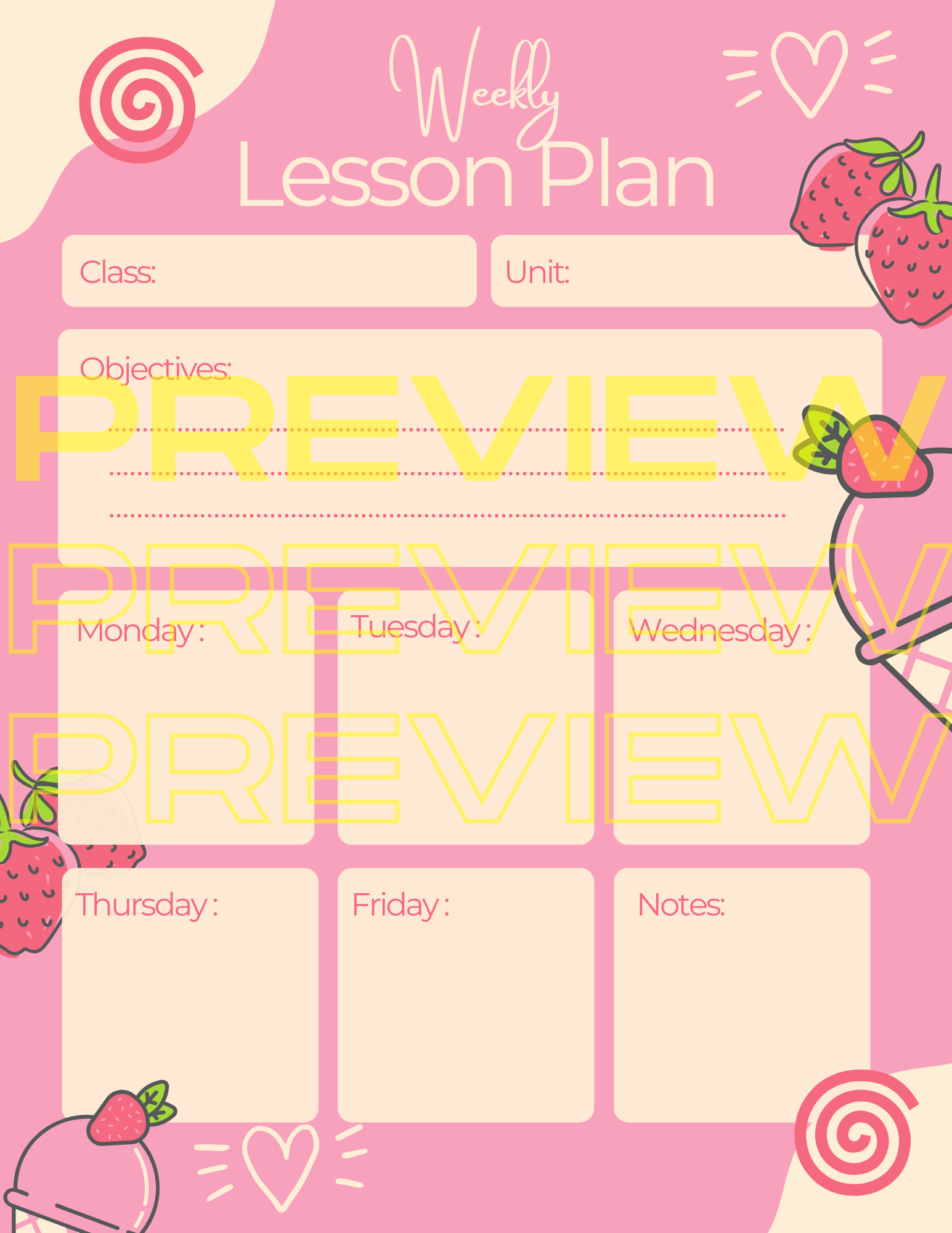 Pink and Creme Weekly Lesson Template - Classful