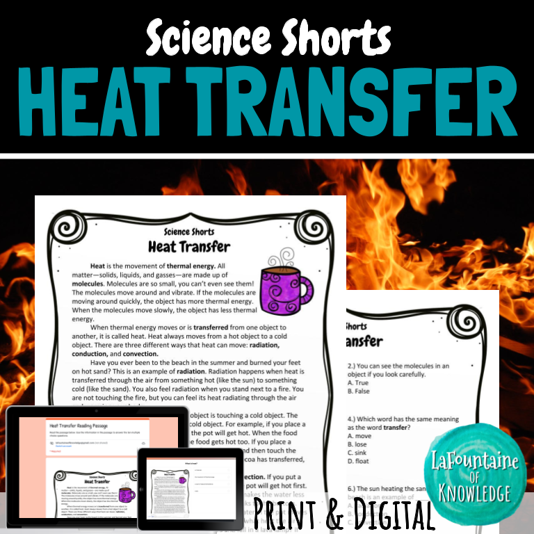 Heat Transfer Reading Comprehension Passage PRINT and DIGITAL - Classful