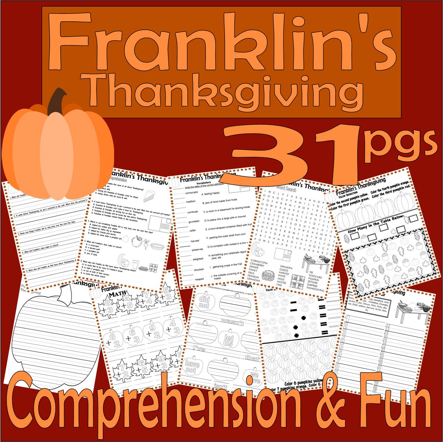 Franklin’s Thanksgiving Book Study Companion Reading Comprehension ...