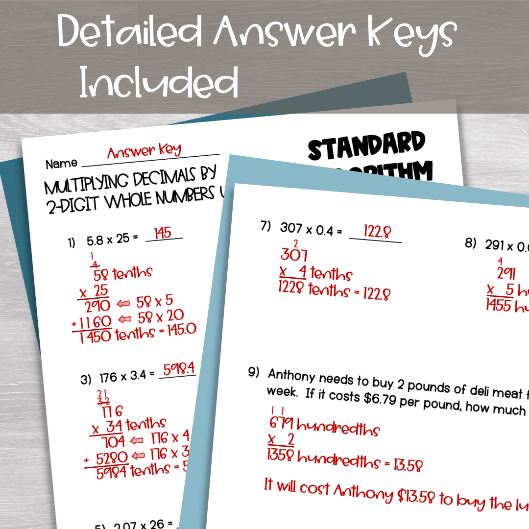 Multiplying Decimals By Whole Numbers Using The Standard Algorithm