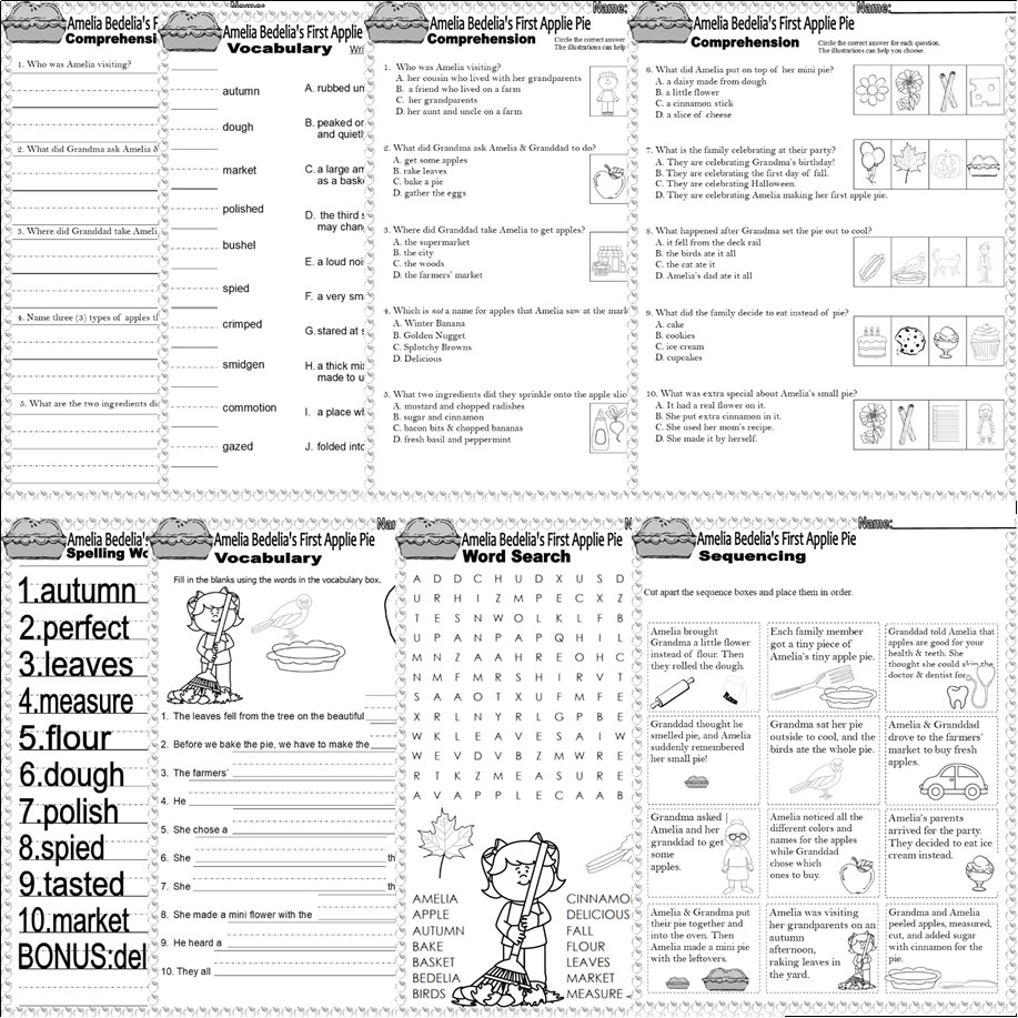 Amelia Bedelia's First Apple Pie Fall Book Study Companion Reading ...