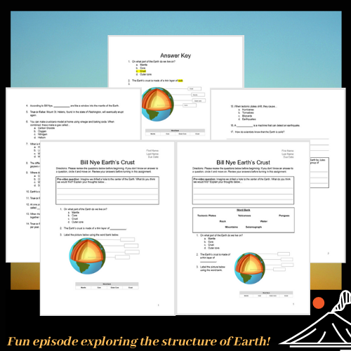 Bill Nye Earth's Crust- Differentiated Video Worksheet - Classful