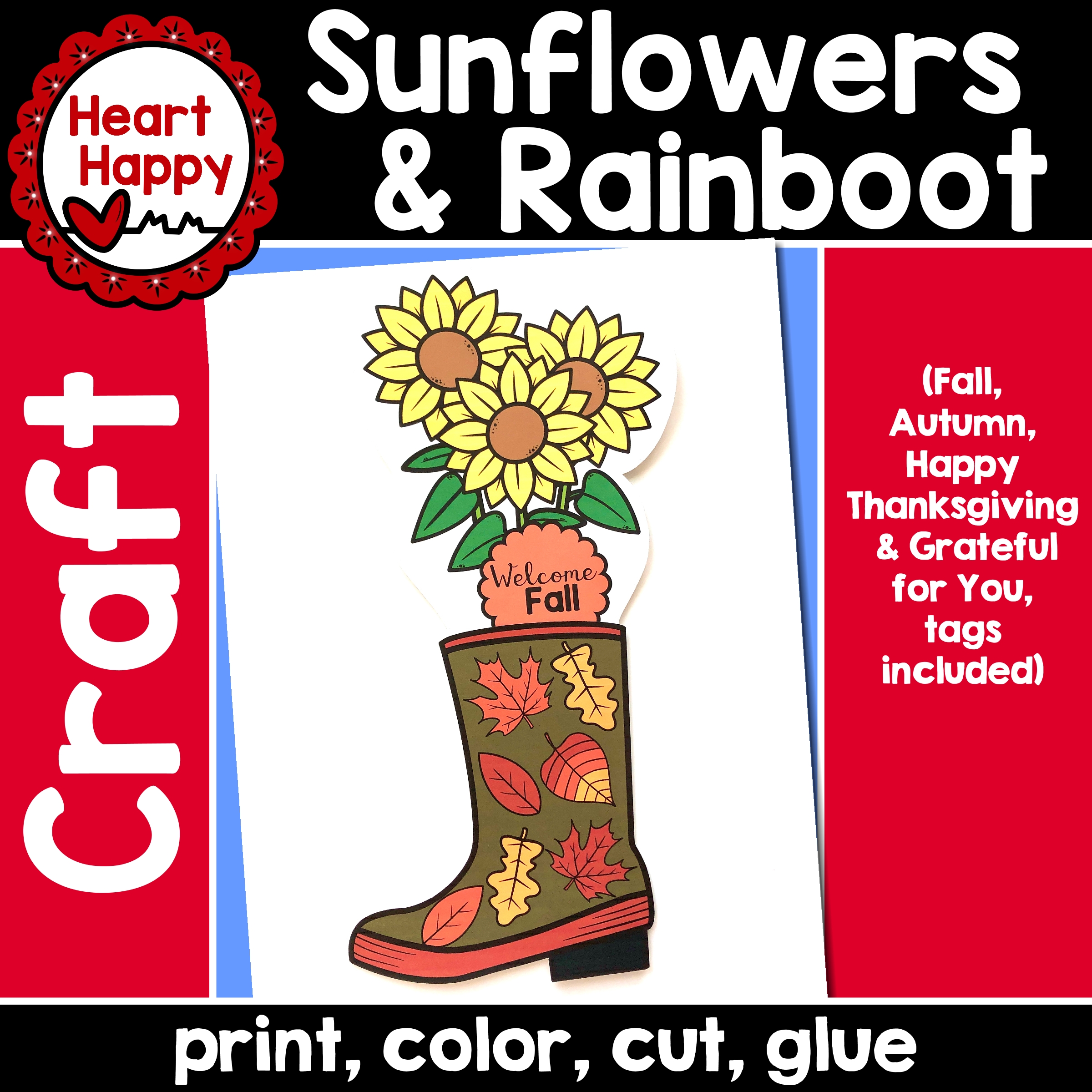 Sunflowers in Rainboot Fall and Thanksgiving Craft - Classful