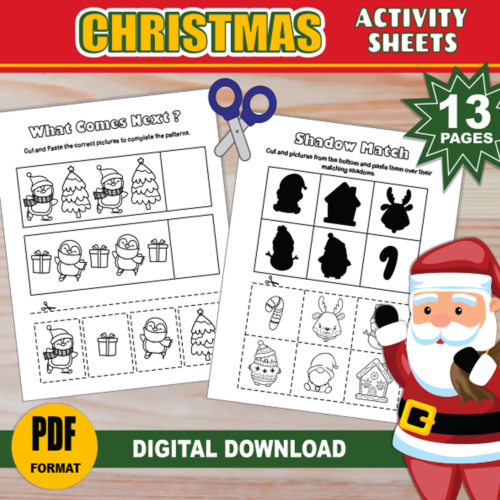 Christmas Cut and Paste Worksheets | PRINTABLE Scissor Skills | Fine ...