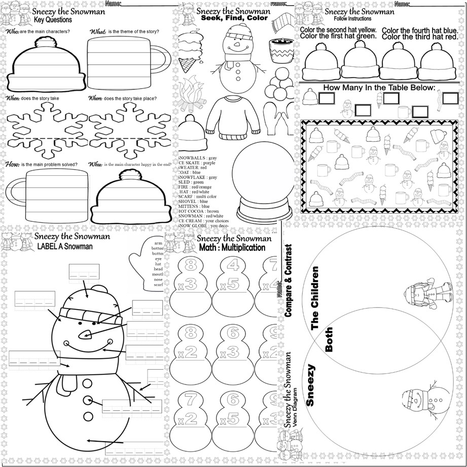 Sneezy the Snowman Winter Book Study Companion Reading Comprehension ...