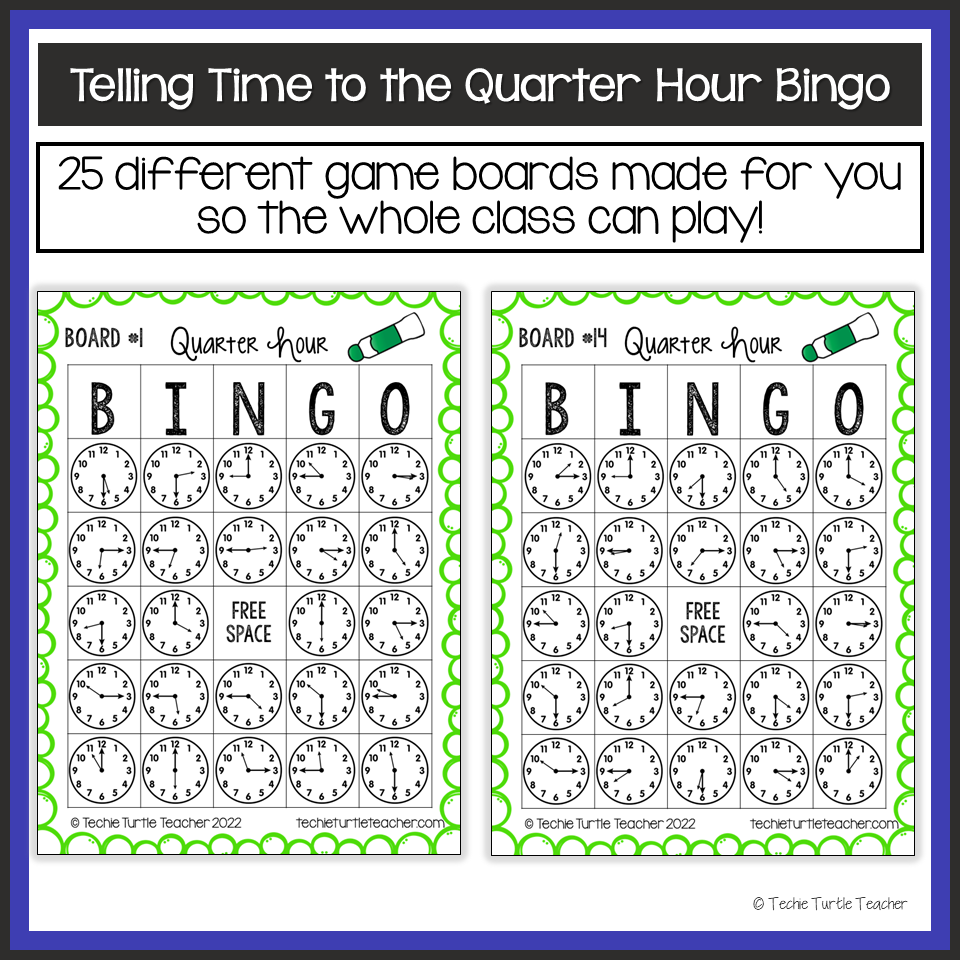 Telling Time to the Quarter Hour Bingo Game - Analog Clocks - Classful