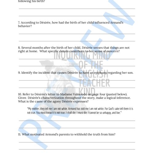Desiree's Baby by Kate Chopin Close Reading Analysis Worksheet - Classful