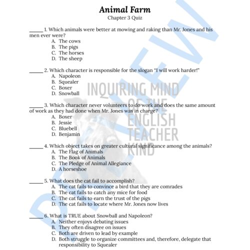 Animal Farm Chapter 3 Quiz and Answer Key - Classful