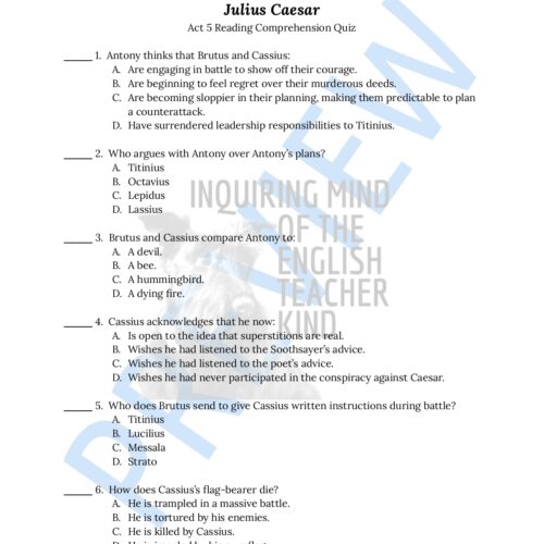 Julius Caesar Act 5 Quiz and Answer Key - Classful