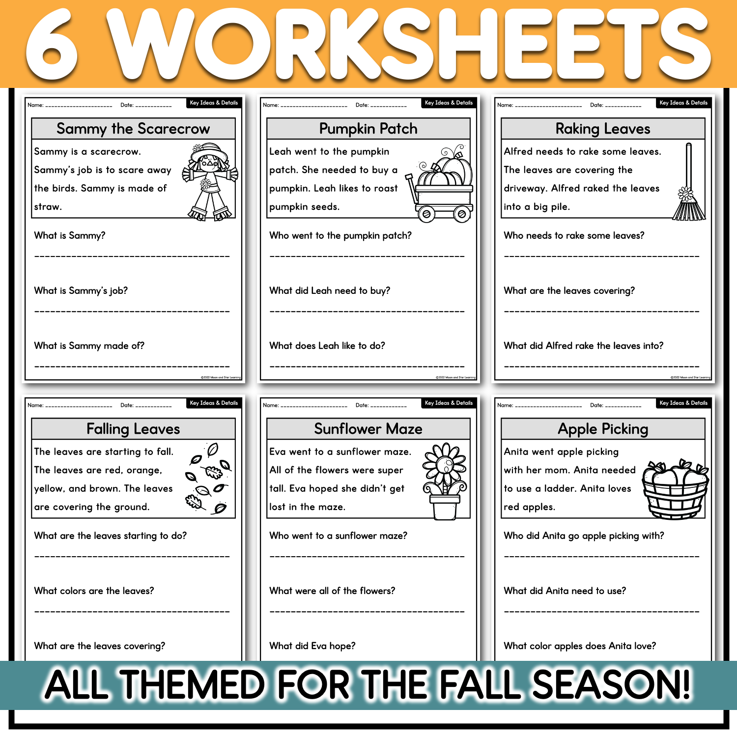 Fall Themed Reading Comprehension | Kindergarten & First Grade - Classful