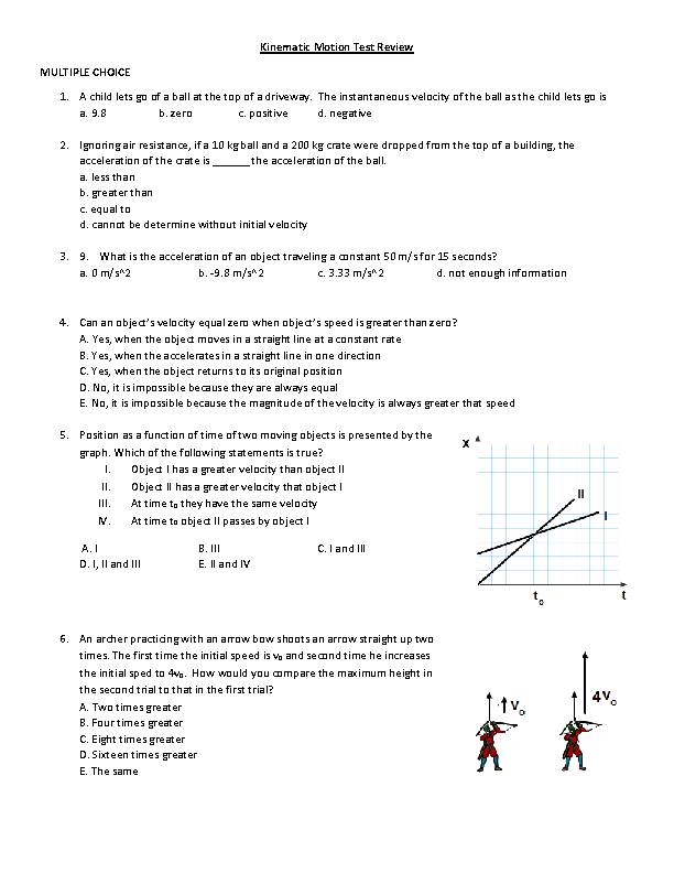 Physics- One-Dimensional Kinematics Chapter Review Sheet - Classful