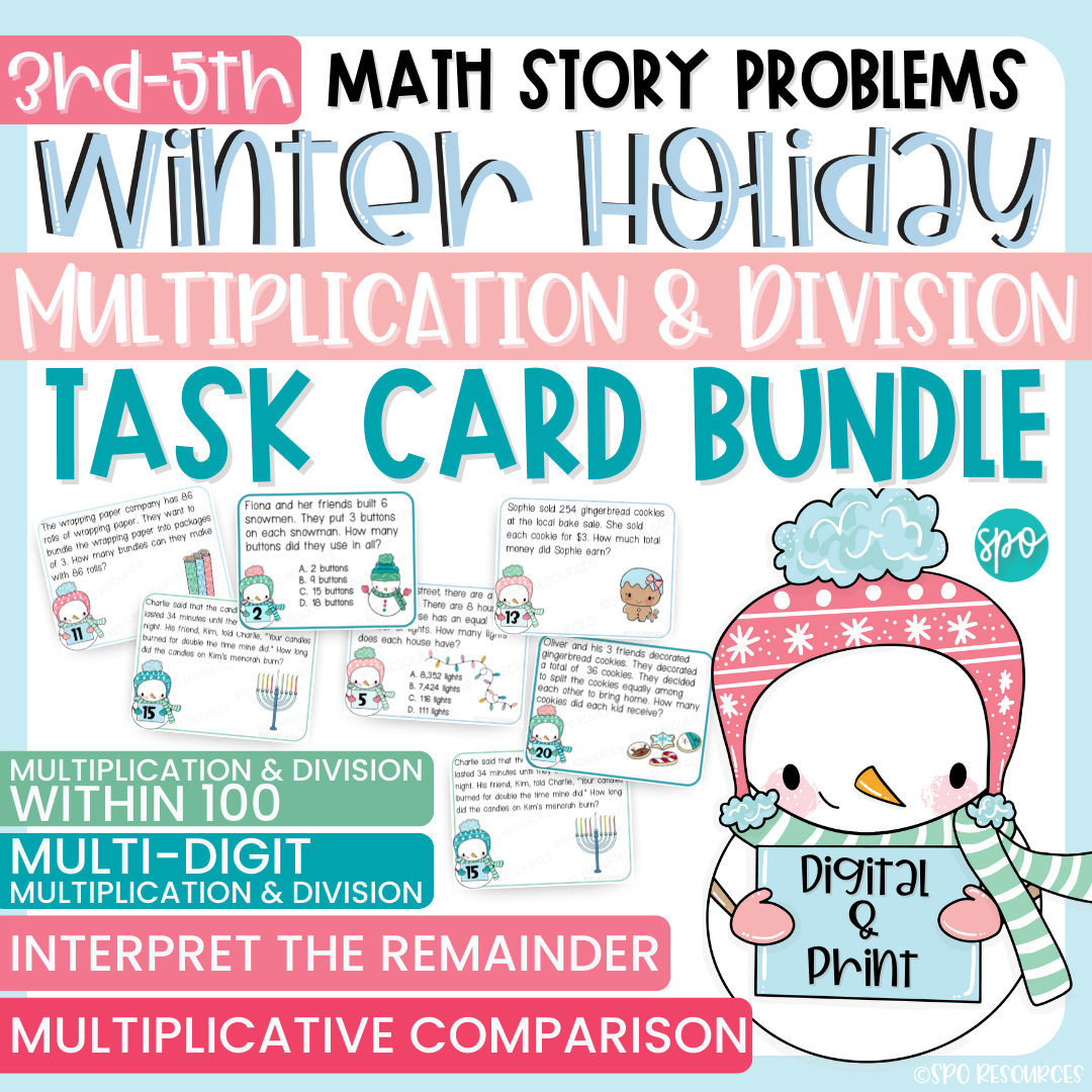 Winter Math Task Cards Multi-digit Multiplication & Division Word ...