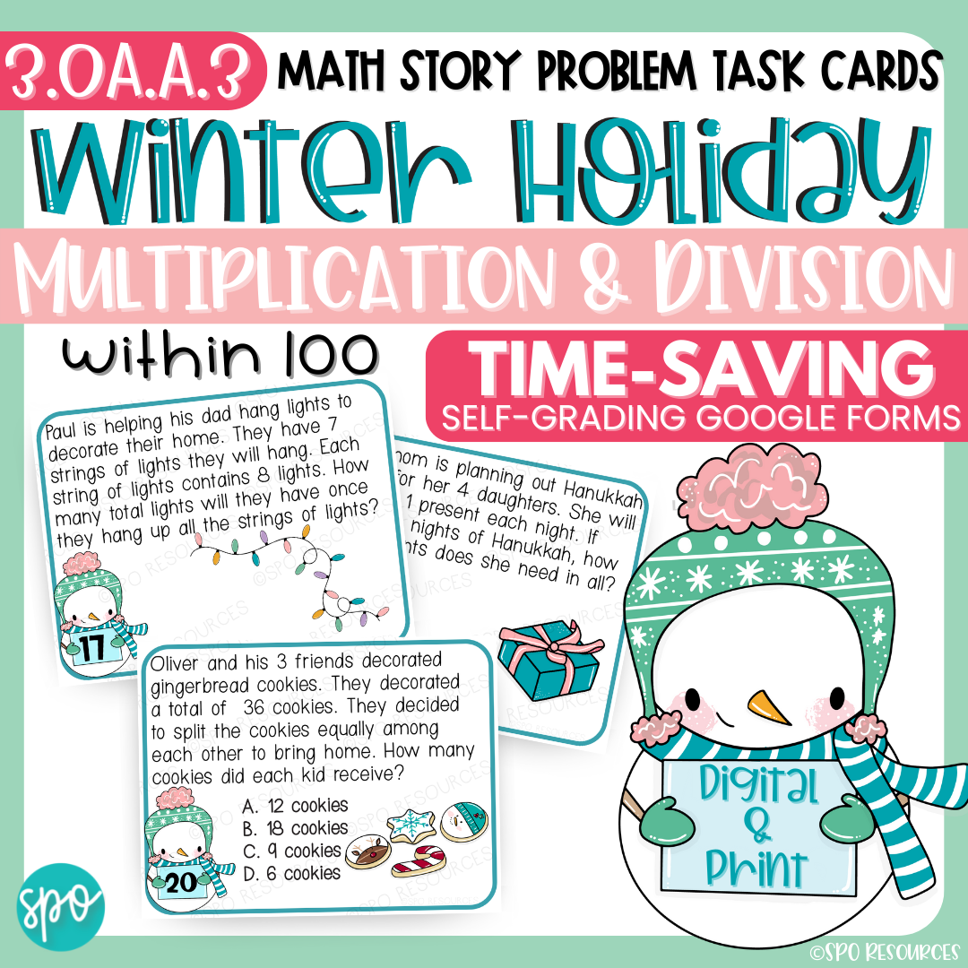Winter Holiday Math Task Cards Multiplicative Comparison Word Problems ...