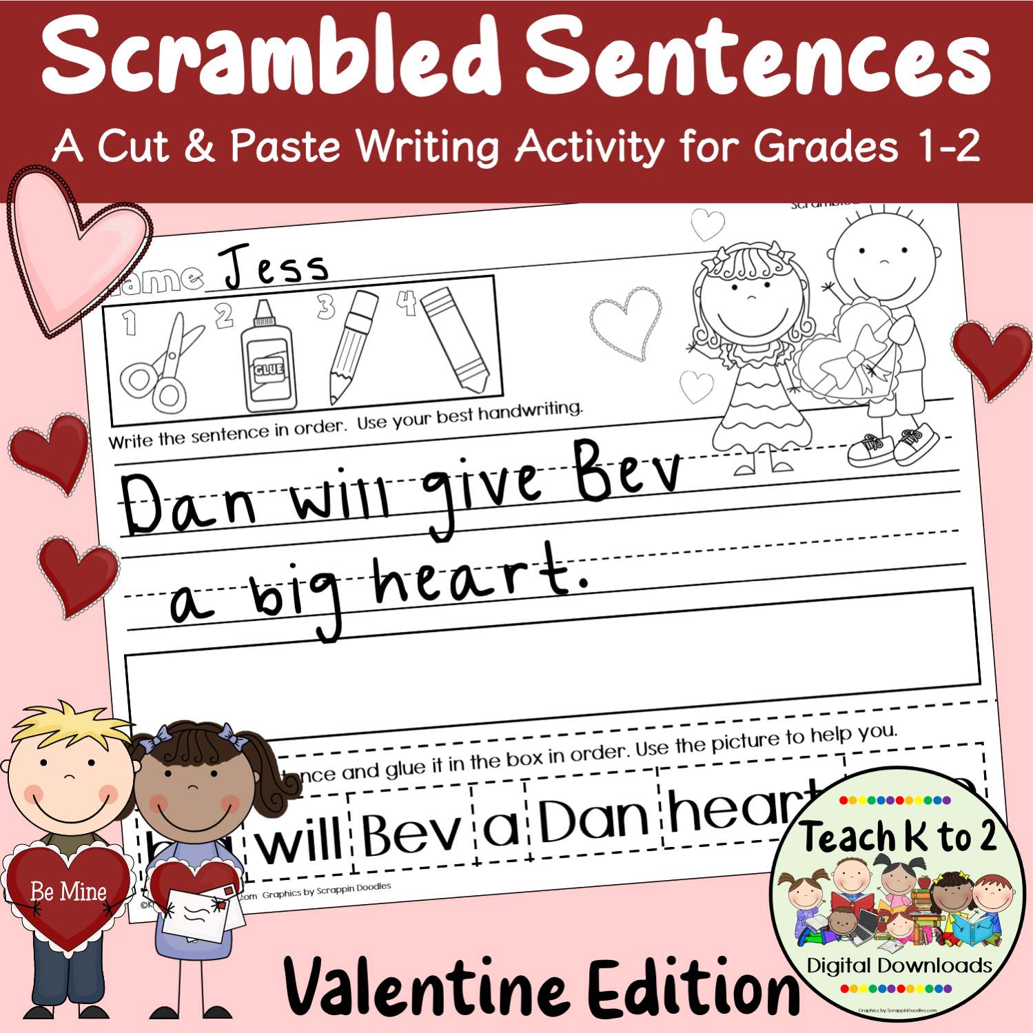 Sentence Fluency Grades 1-2 Cut and Paste Scrambled Sentences Valentine ...