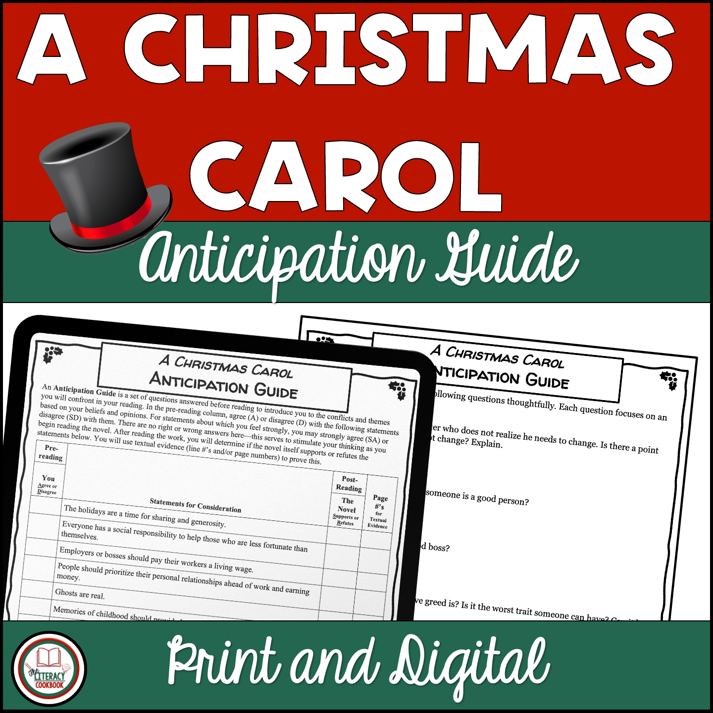A Christmas Carol - Anticipation Guide - Pre-Reading Discussion & Post ...