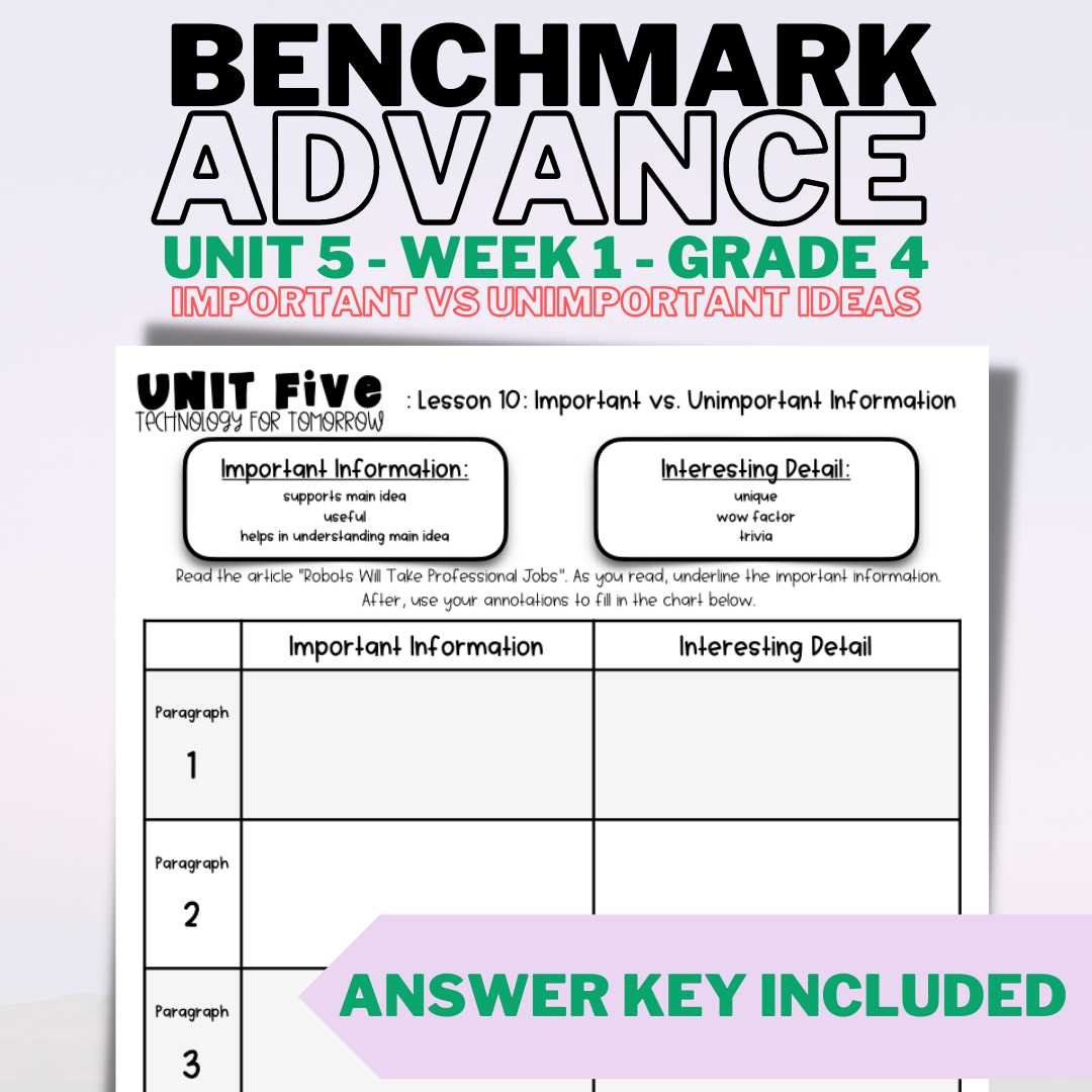 Benchmark Advance - Grade 4 - Unit 3 - Week 1 - Text Structure - 2021 ...