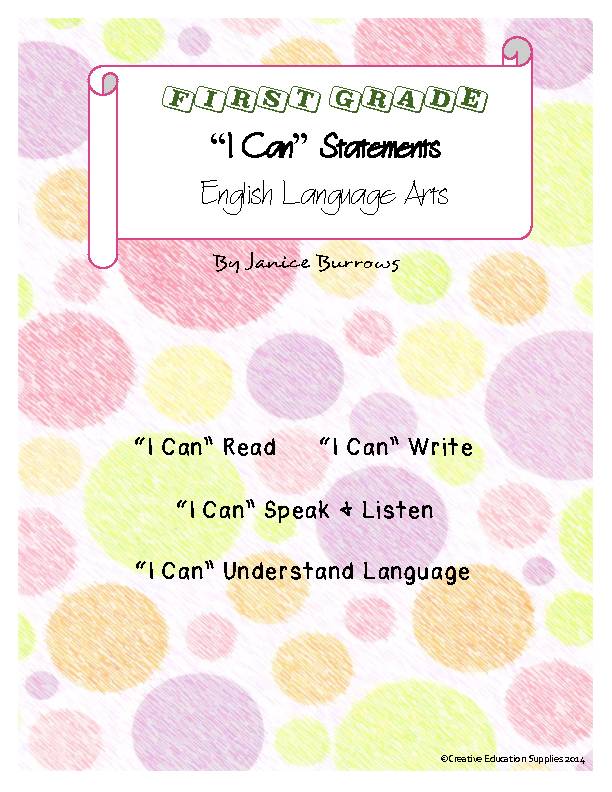 Kindergarten Grade Common Core English Language Arts Charts ...