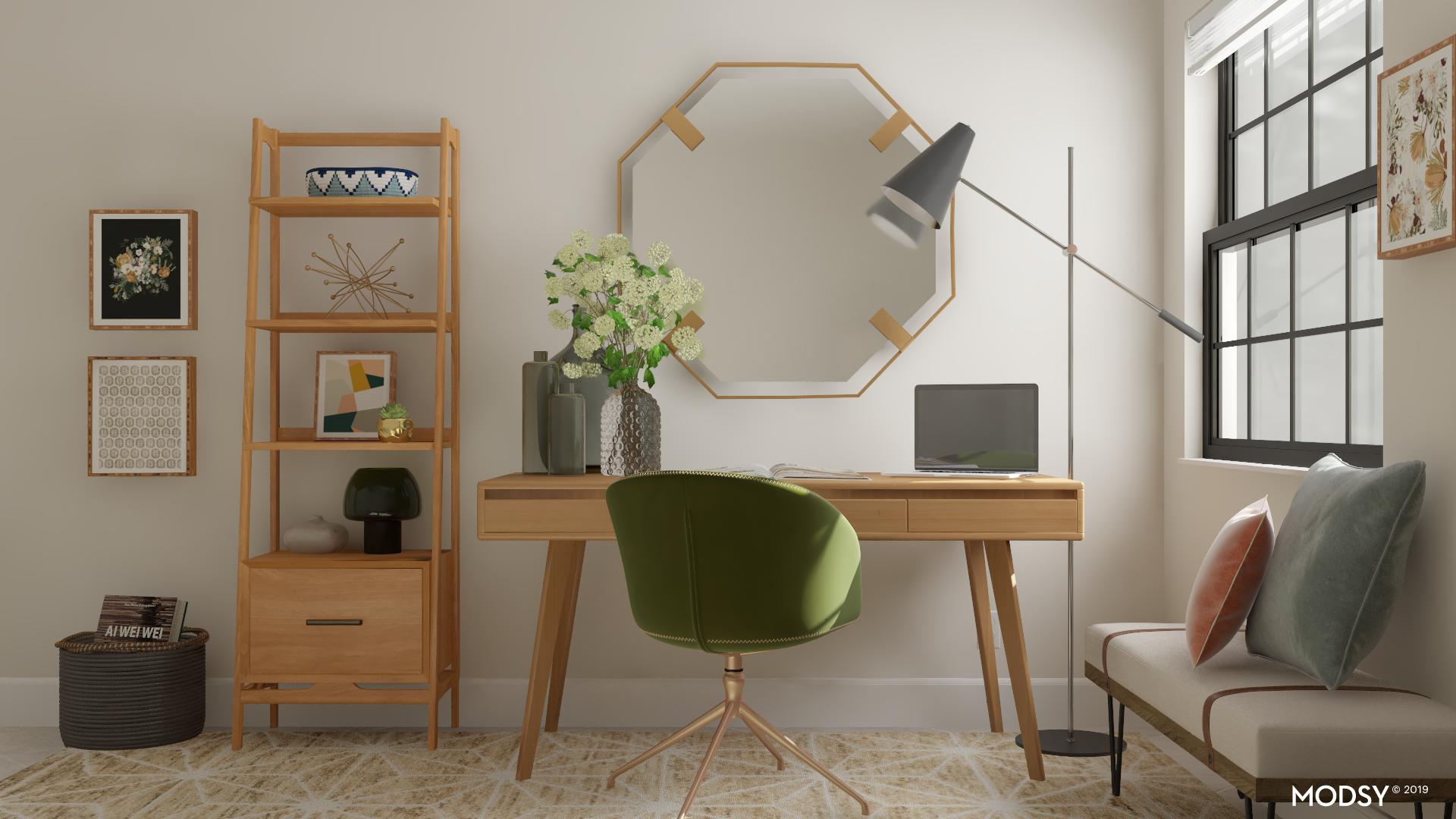 Mid Century Modern Office With Hints Of Green Home Office Design Ideas Photos