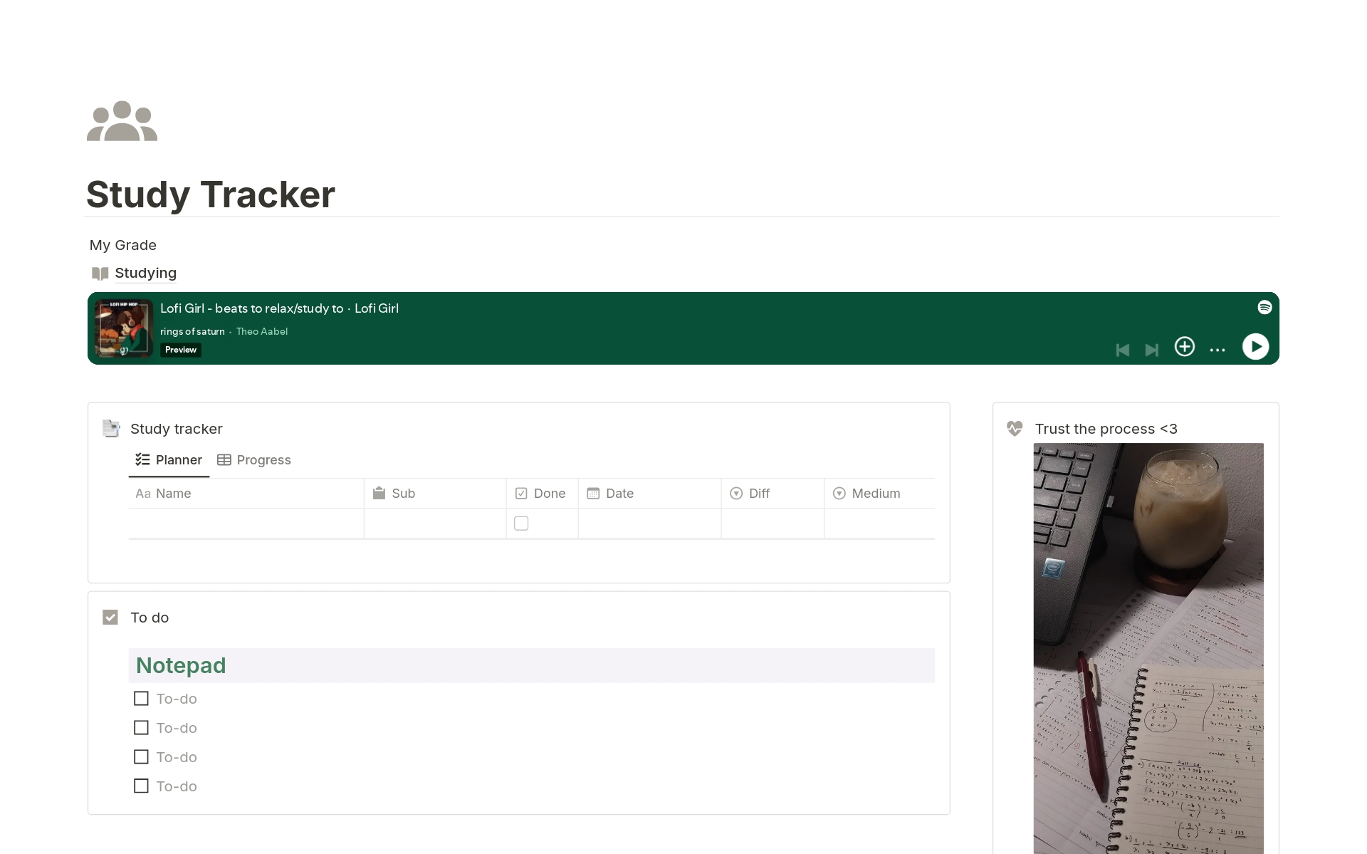 Minimal study tracker Template by Omar | Notion Marketplace