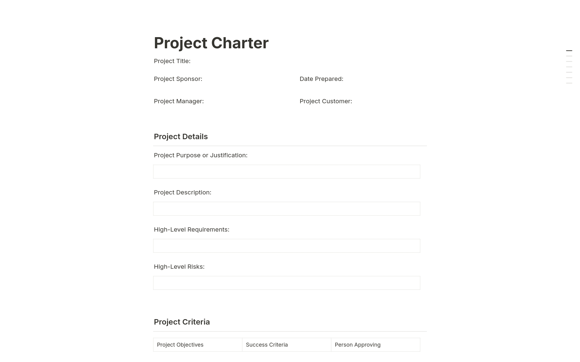 PMI Based - Project Charter Template by Rodrigo De La Fuente | Notion ...