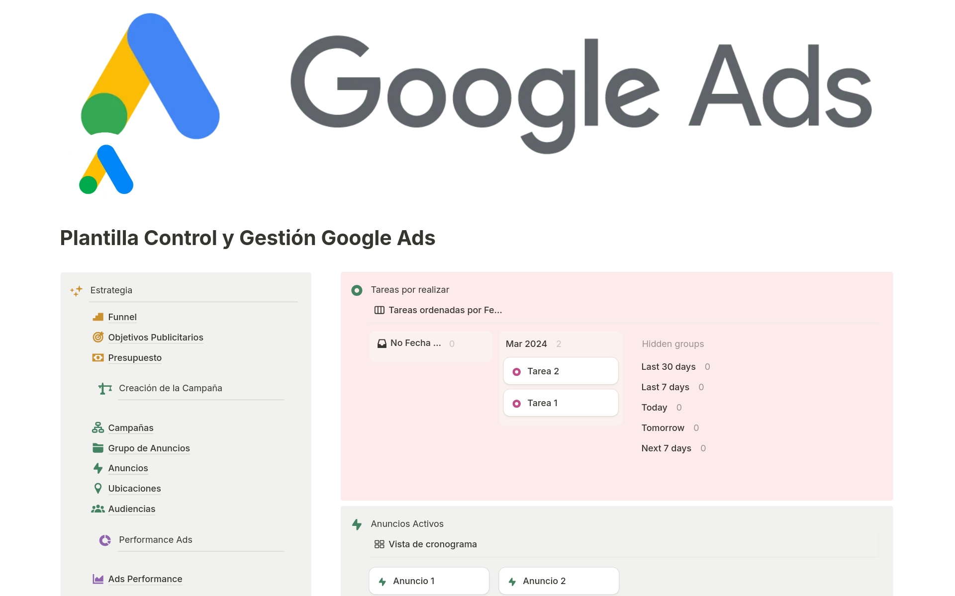 Plantilla Google Ads Planner | Notion Marketplace