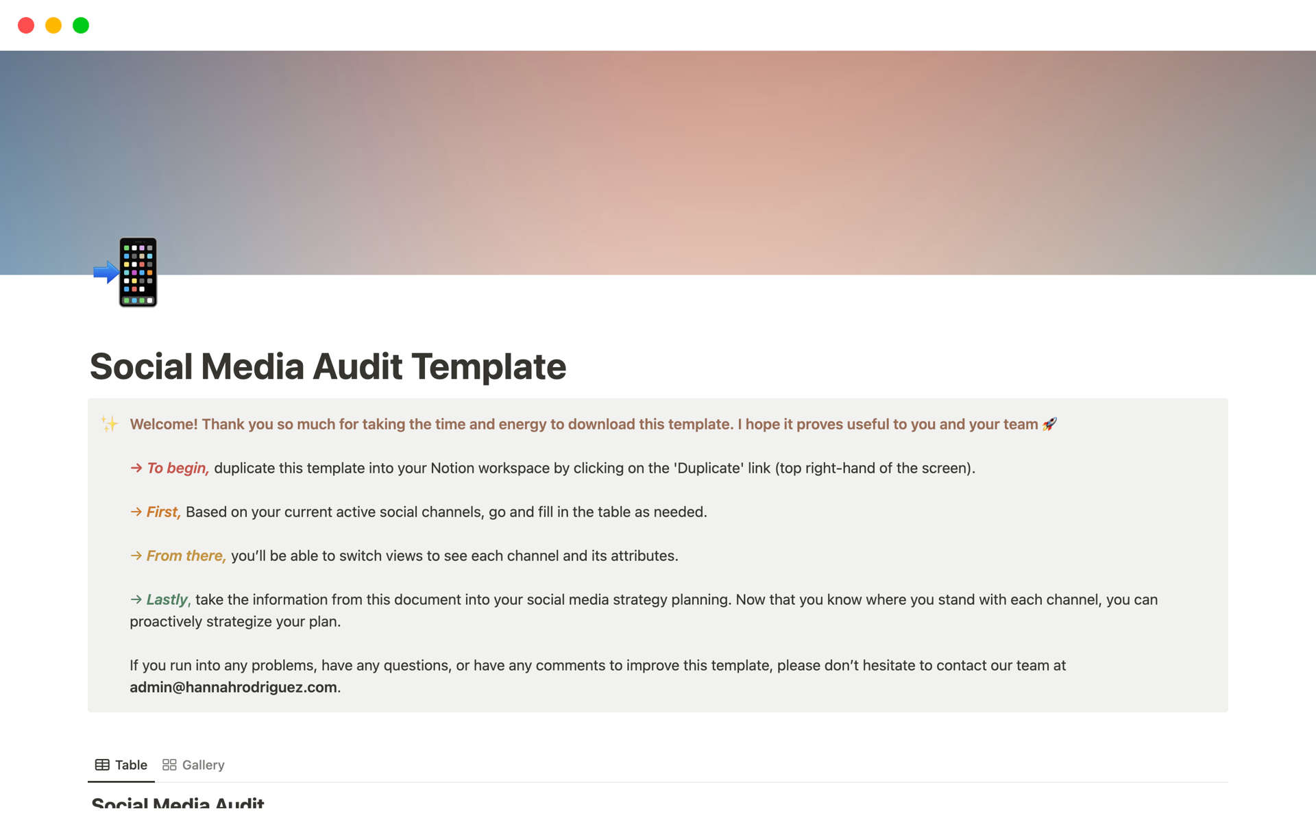 Social Media Audit Template Template by hannah rodriguez | Notion ...