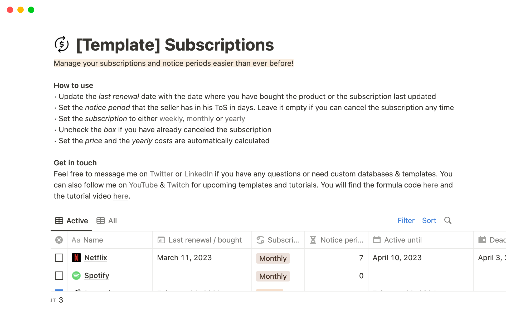 Subscription Management Template | Notion Marketplace