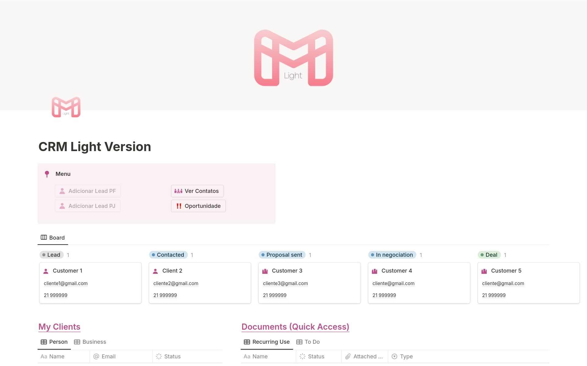 CRM Light Version Template by Notioncel | Notion Marketplace