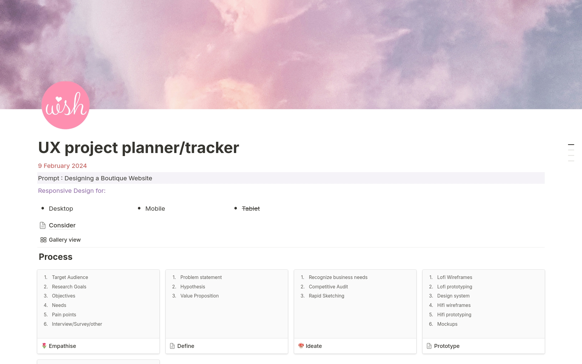 UX Project Planner / Tracker Template by Wishvaja | Notion Marketplace