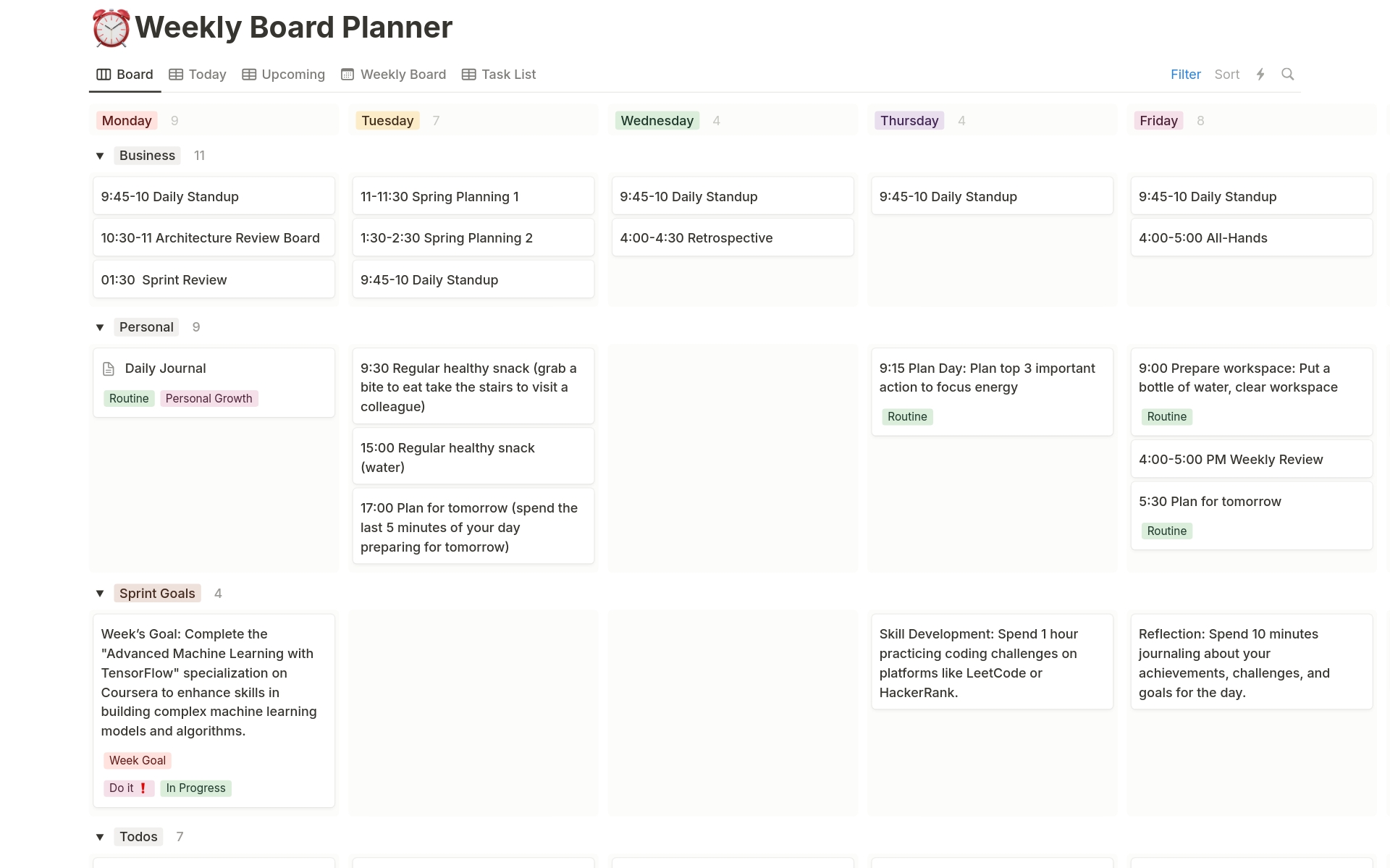 Weekly Board Planner Template by Lean Digital Hub | Notion Marketplace
