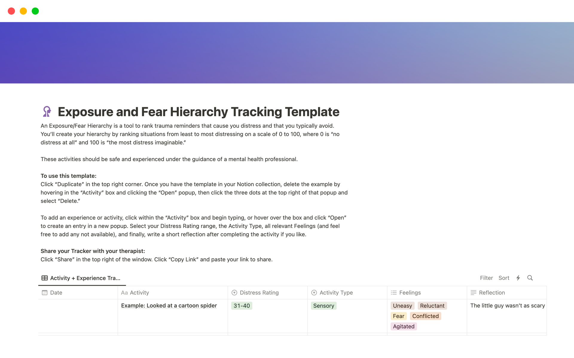 Exposure + Fear Hierarchy Tracking Template by Coty Craven | Notion ...