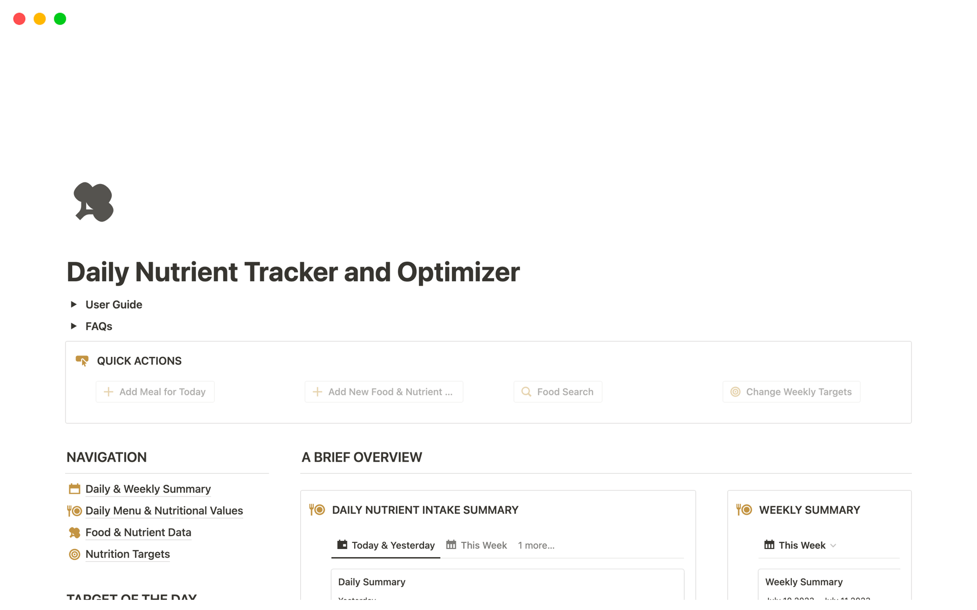 Daily Nutrient Tracker and Optimizer Template | Notion Marketplace