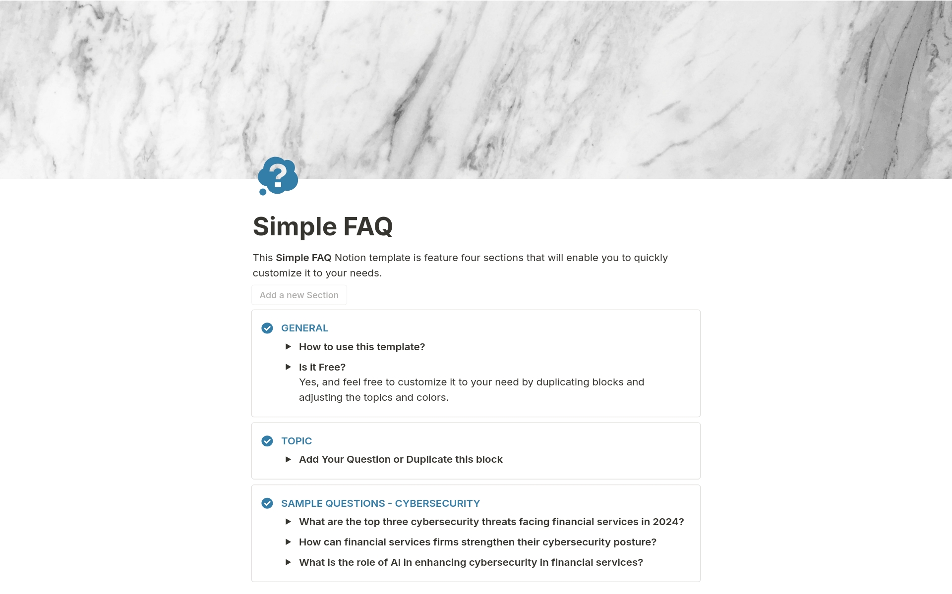 Simple FAQ Template | Notion Marketplace