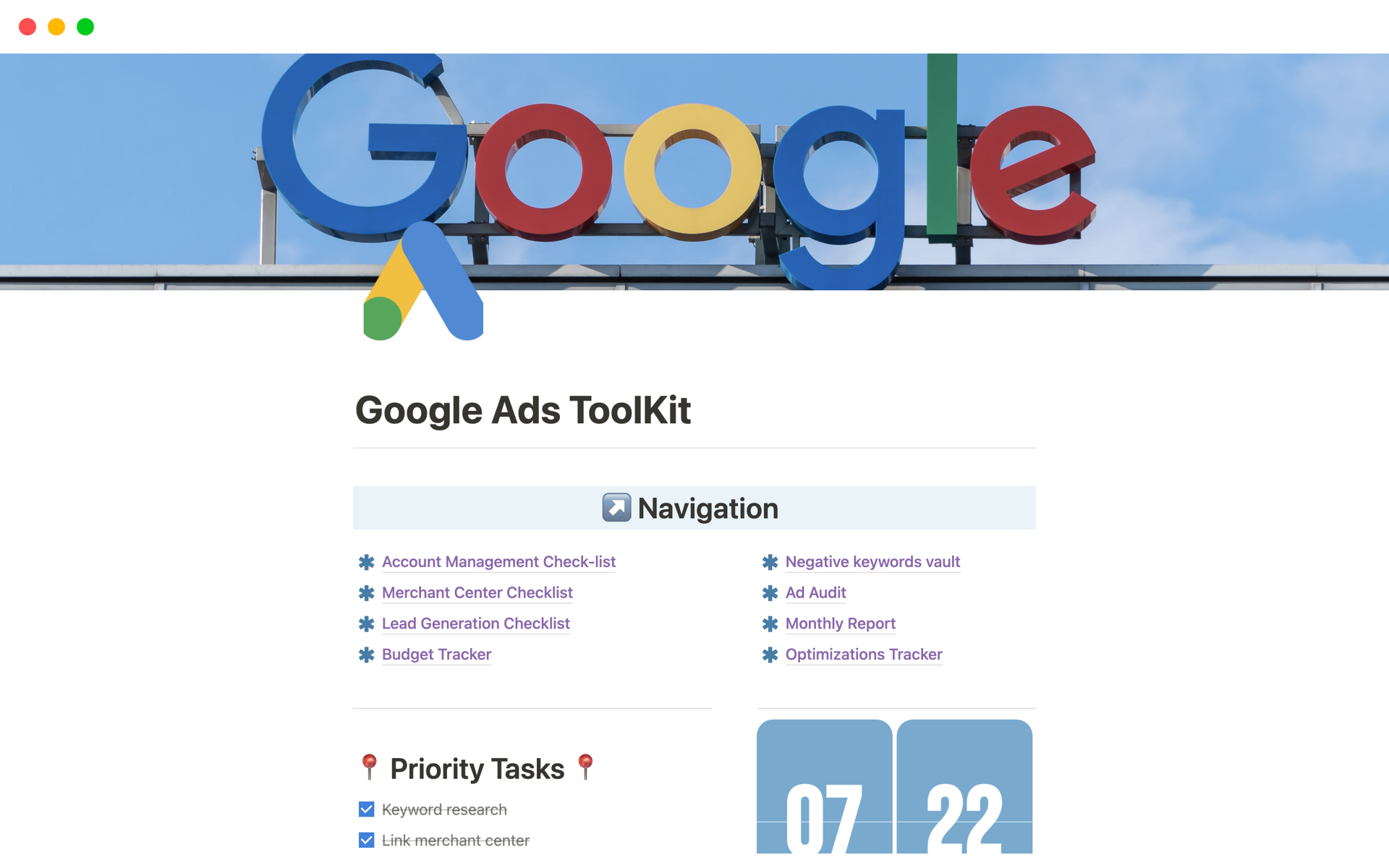 Google Ads ToolKit Template | Notion Marketplace