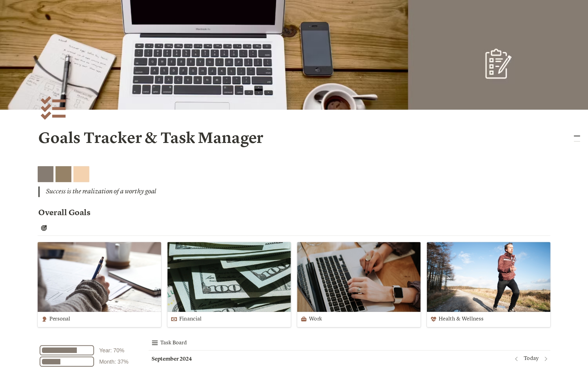 Goals Tracker & Task Manager Template | Notion Marketplace