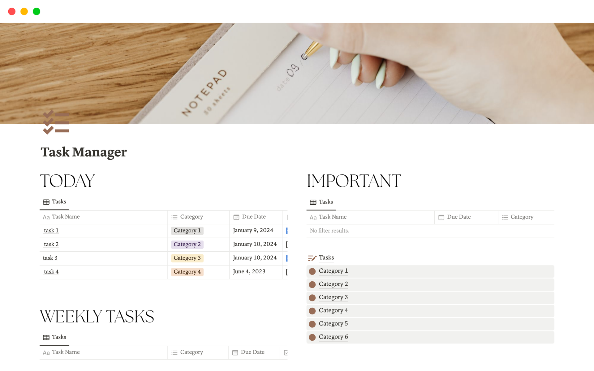 Aesthetic Task Manager Template by Leis | Notion Marketplace