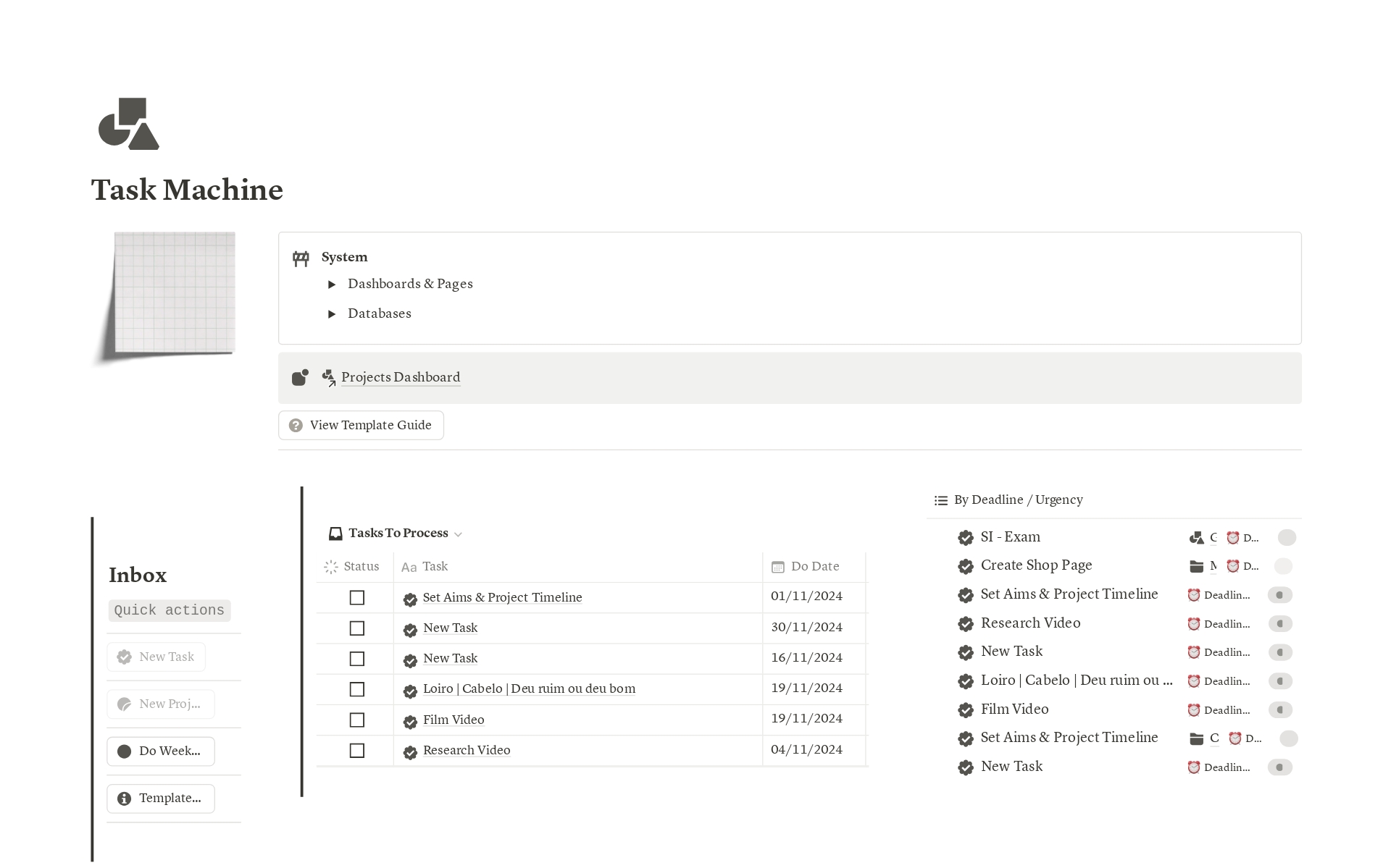 Task Manager Dashboard | Aesthetic Task & Project Template | Notion ...