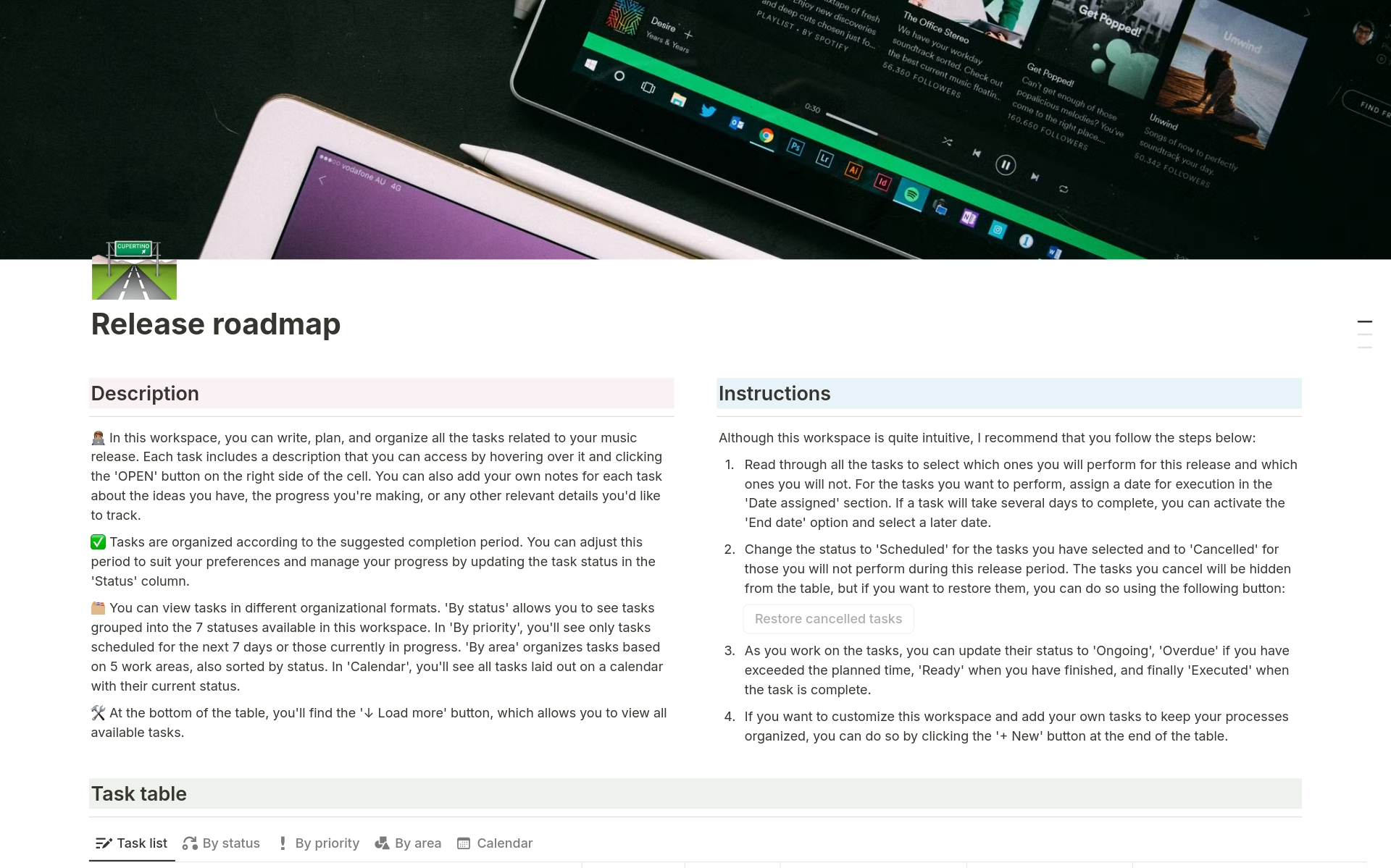 Release Roadmap | Music Marketing Template | Notion Marketplace