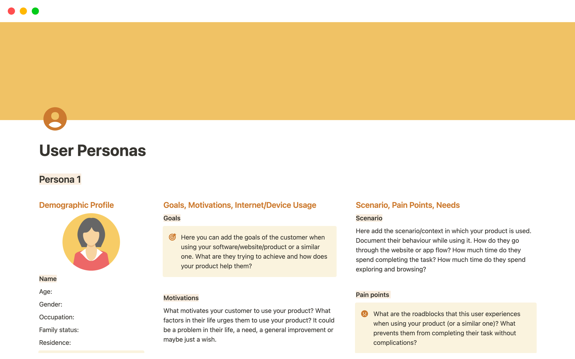 User Personas Template by Sasha Portianskaia | Notion Marketplace