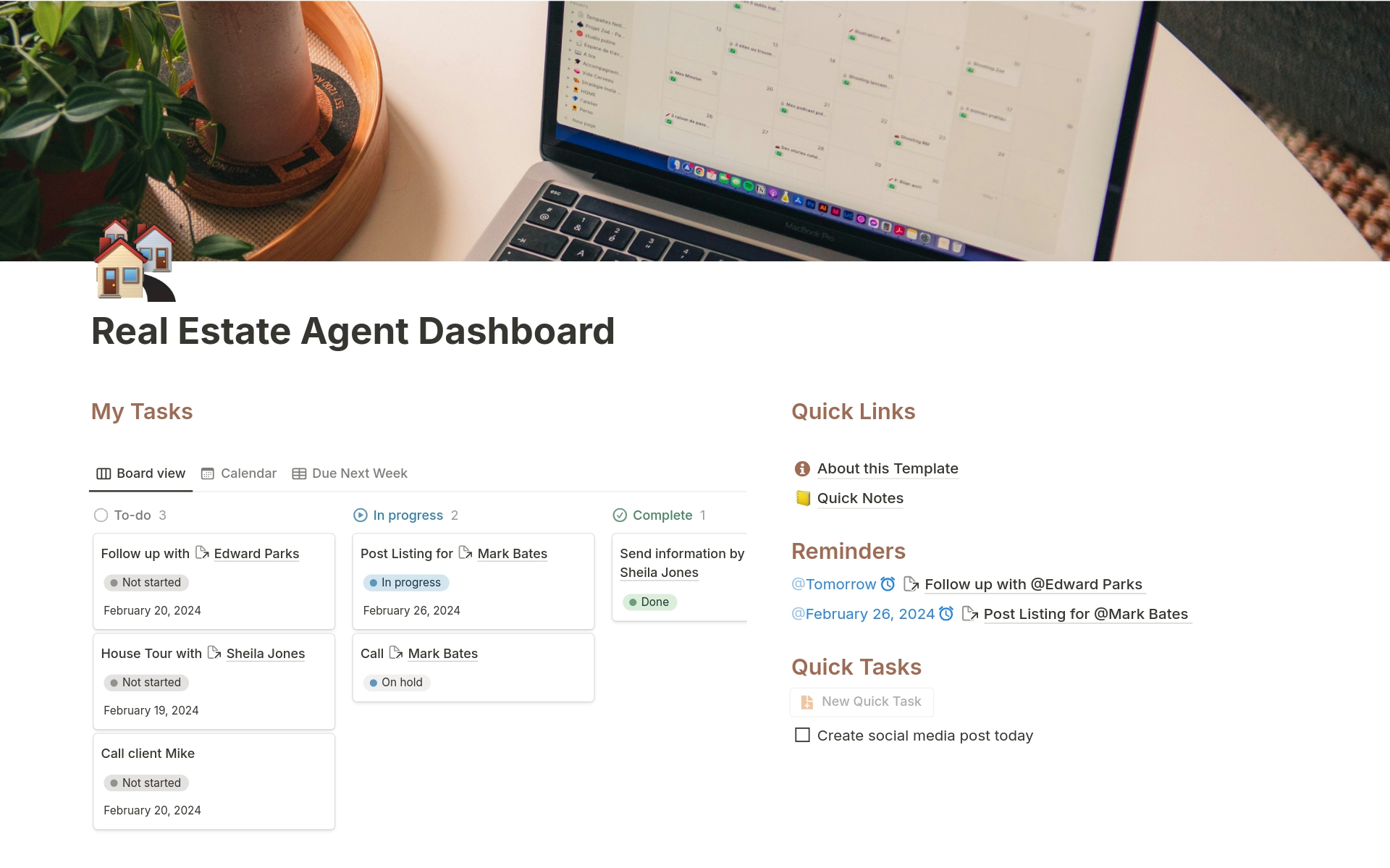 Real Estate Agent Dashboard Template | Notion Marketplace