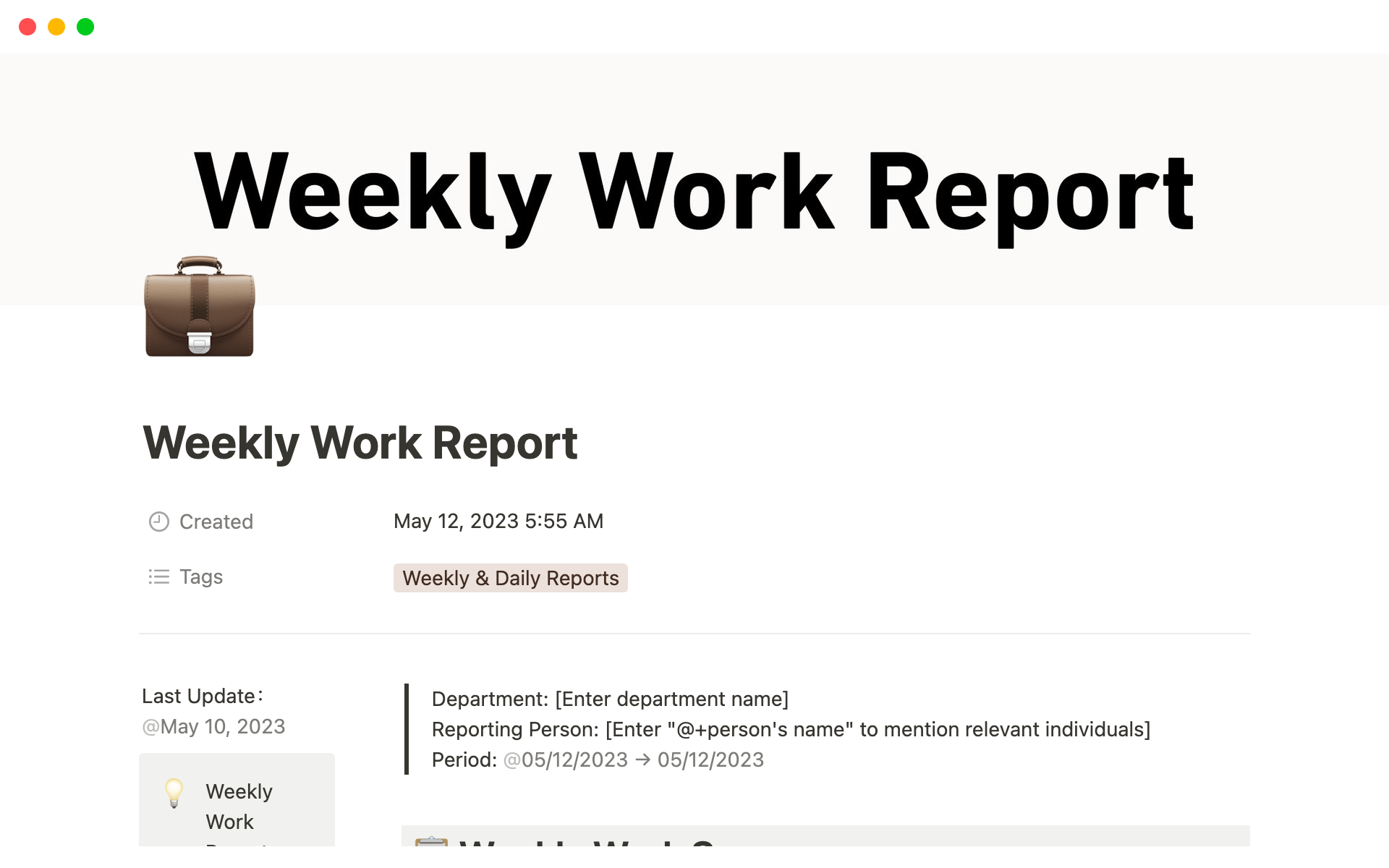 Weekly Work Report Template | Notion Marketplace